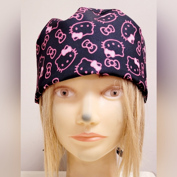 Accessories | Hello Kitty Pink Faces Black Medical Nurse Scrub Cap ...